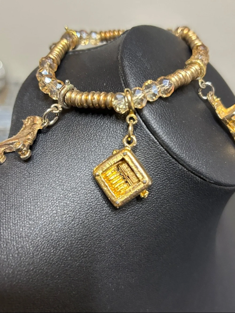Source Unknown | Jewelry | Vintage Stretch Gold Tone Beaded Charm High ...